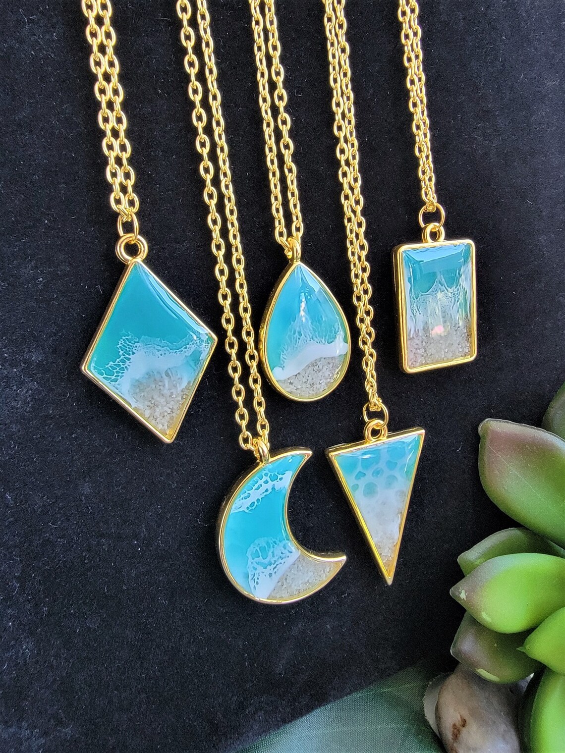 Ocean Resin Beach Waves Necklace Real Sand Tropical Jewelry Unique Gift ...