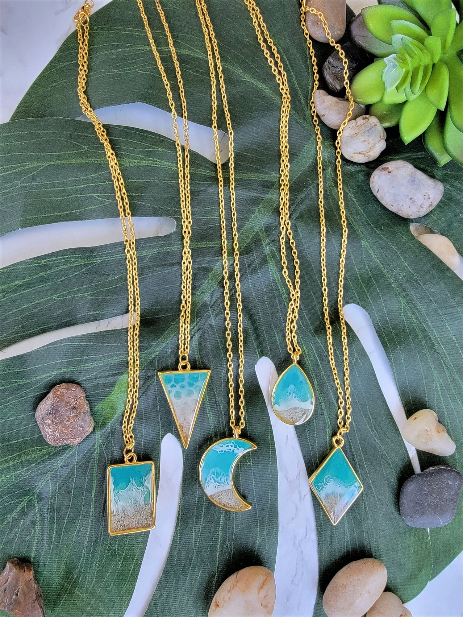 Ocean Resin Beach Waves Necklace Real Sand Tropical Jewelry Unique Gift ...