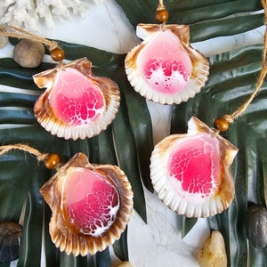 Ocean Resin Calico Scallop Shell Ornament Waves Beach Epoxy Handmade ...