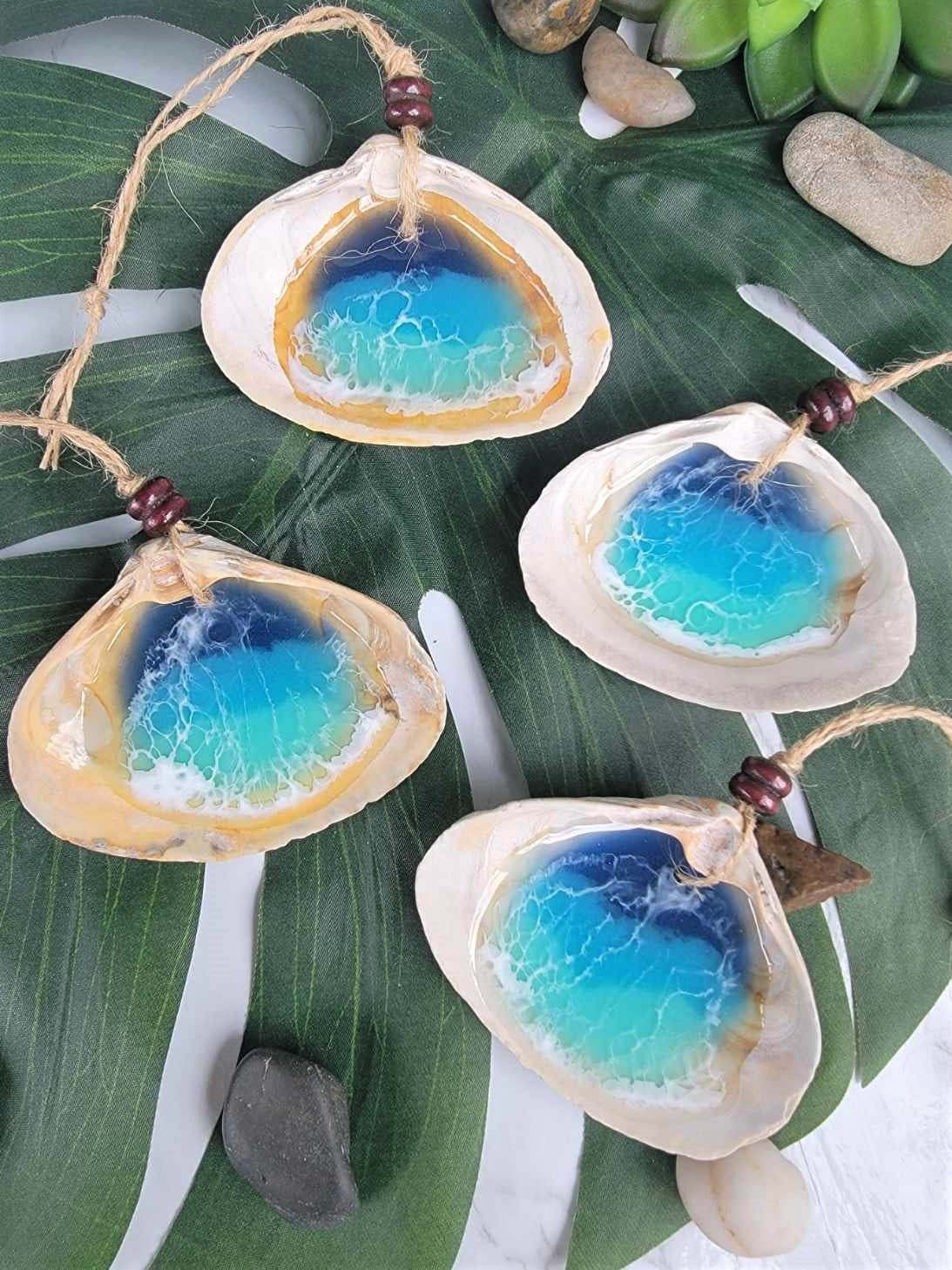 Ocean Resin Clam Shell Ornament Waves Beach Epoxy Handmade Unique Gift ...