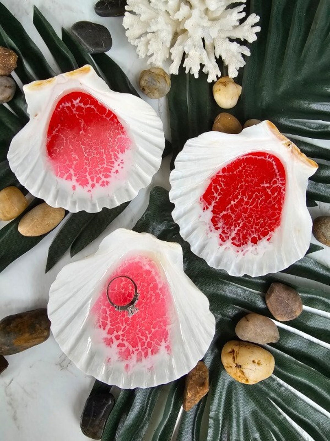 Valentine Ocean Resin Scallop Shell Ring Dish Trinket Dish Beach Epoxy ...