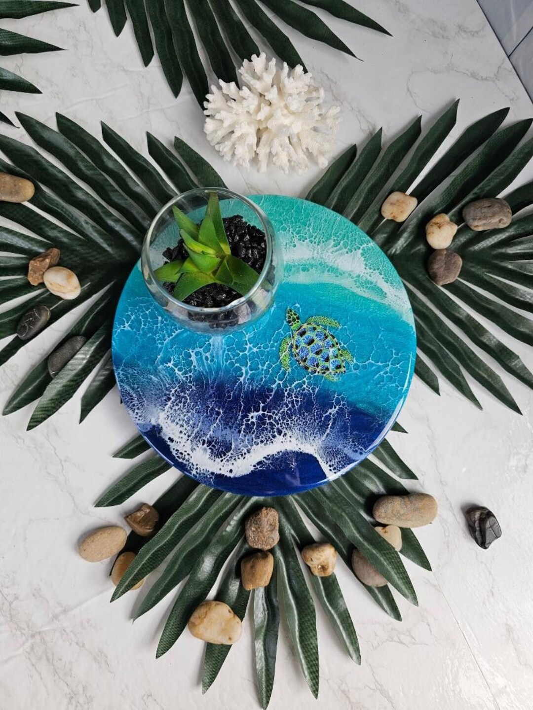 Epoxy Resin Ocean Lazy Susan Sea Turtle Spinning Table Decor - Etsy