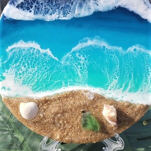 Epoxy Resin Wall Art Ocean Beach Tabletop Decor Pink/blue Wooden Circle ...