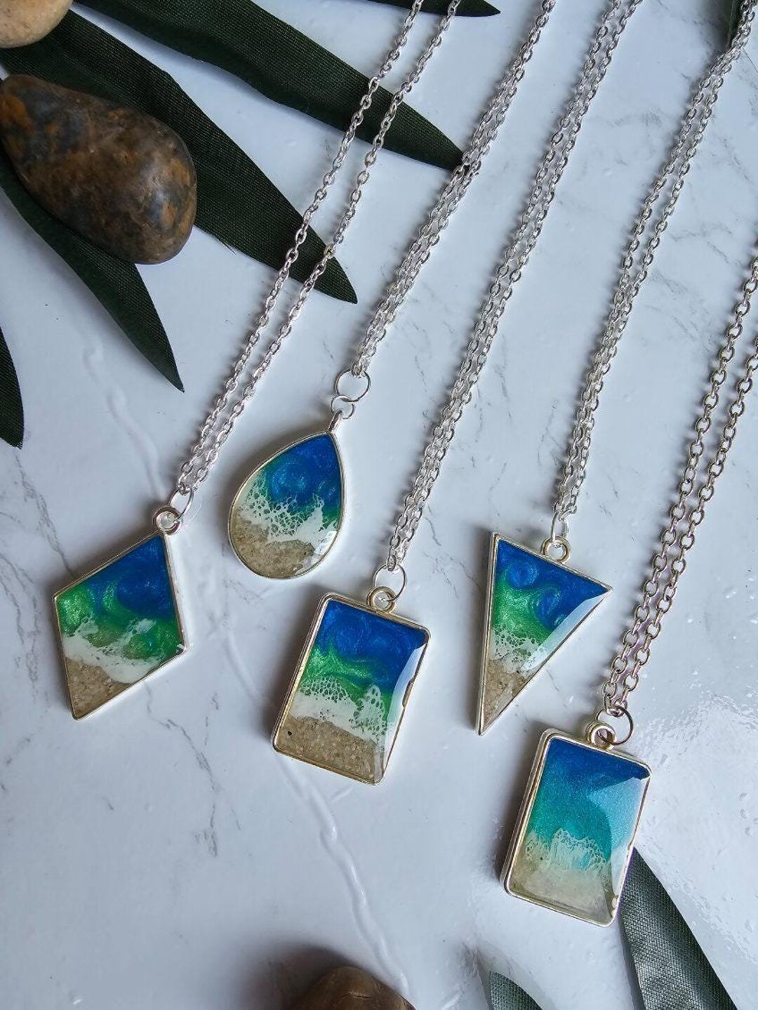 Ocean Resin Beach Waves Necklace Real Sand Tropical Jewelry Unique Gift ...