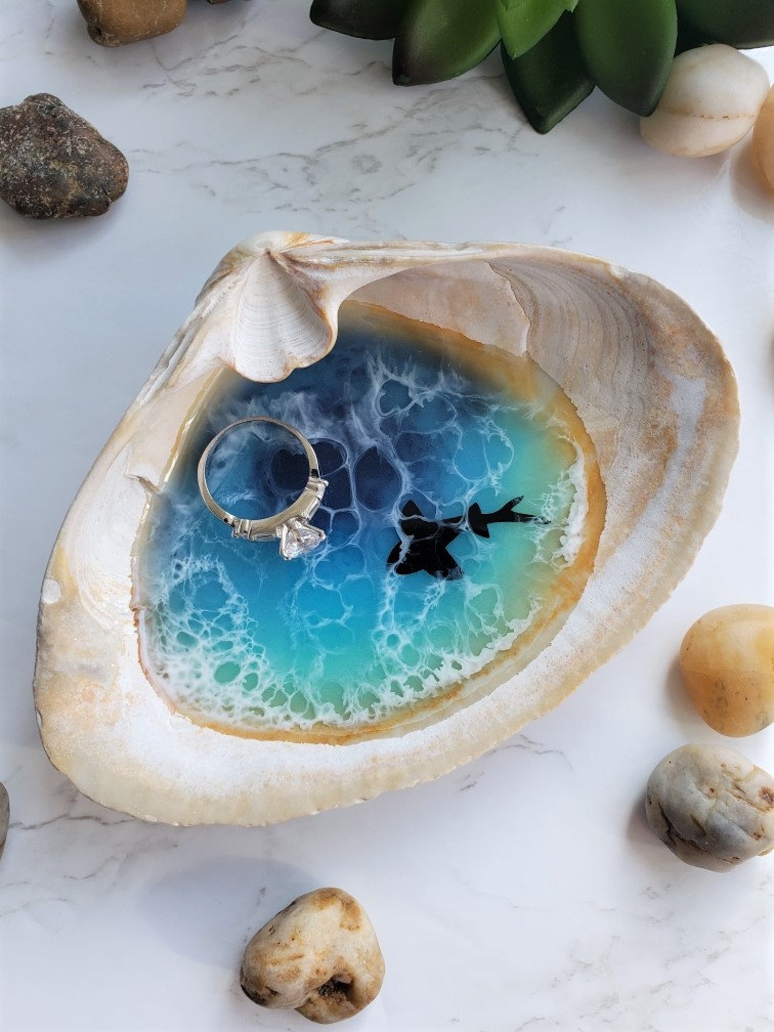 Shark Ocean Resin Shell Ring Dish Hand Drawn Trinket Dish | Etsy