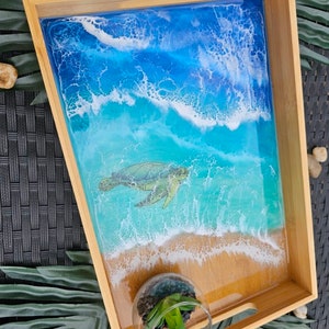 Ocean Waves Beach Epoxy Resin Wooden Serving Tray Jewelry Holder Real ...