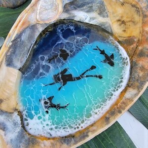 XXL Large Ocean Resin Clam Shell Ring Dish Scuba Diver Sharks Trinket ...