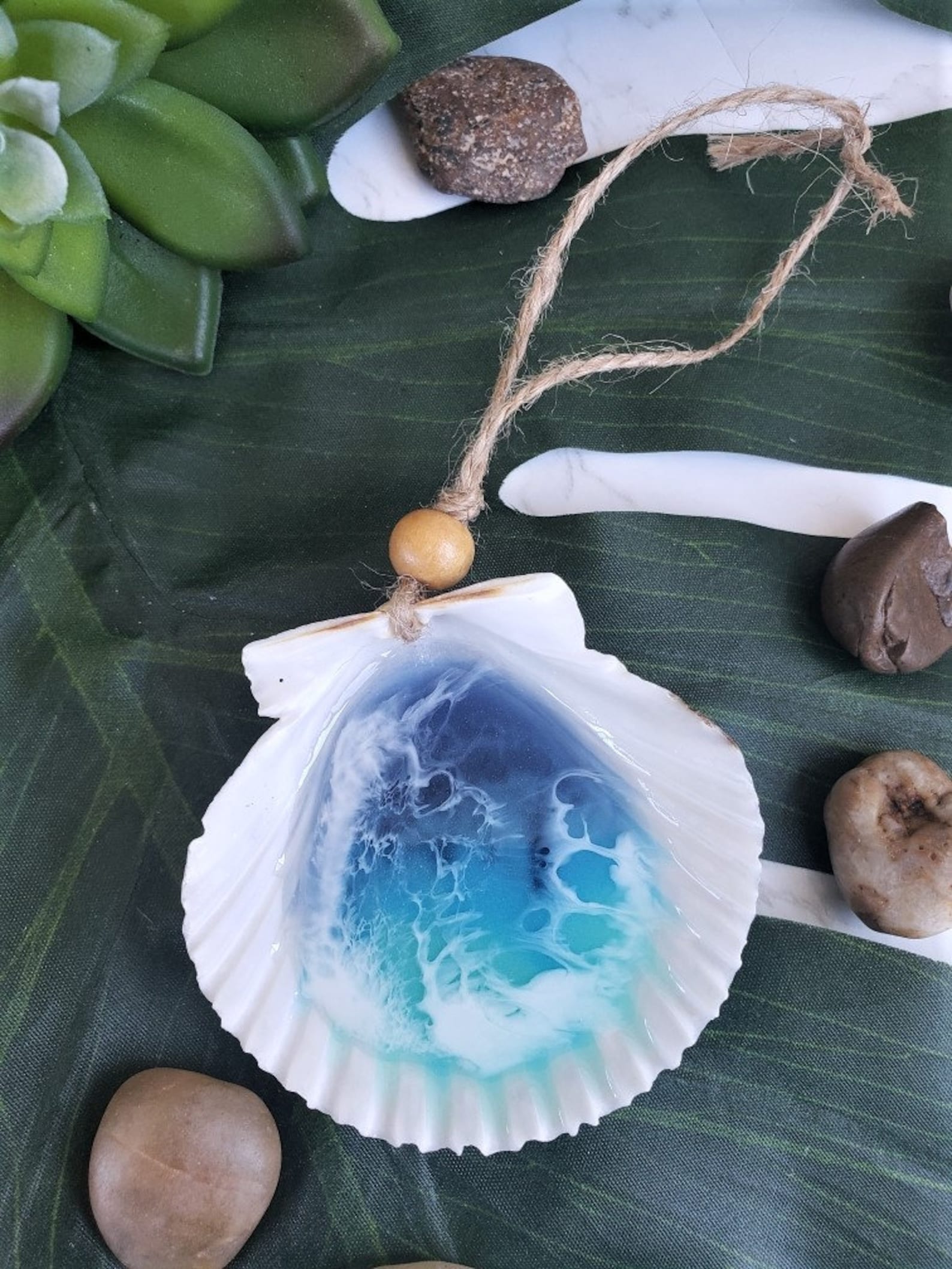 Ocean Resin Shell Ornament Waves Beach Epoxy Handmade Scallop - Etsy
