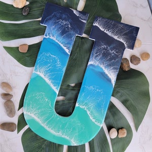 Wooden Ocean Resin Letter U Wall Hanging Beach Decor Waves Gift Idea ...