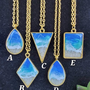 Ocean Resin Beach Waves Necklace Real Sand Tropical Jewelry Unique Gift ...