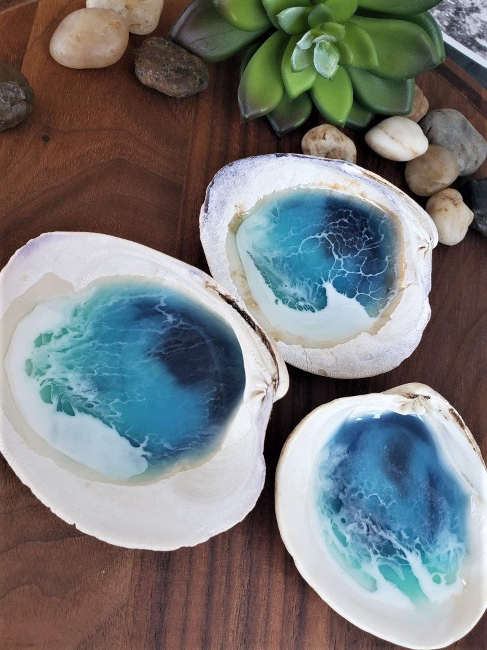 Ocean Resin Ring Dish Quahog Shell Trinket Dish Waves Beach | Etsy