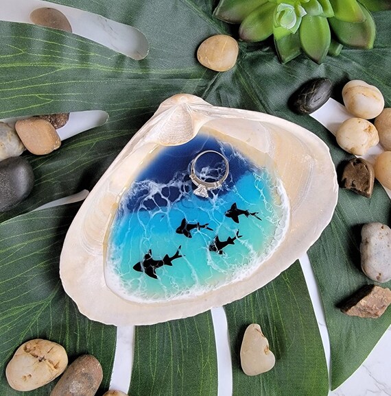 XXL Large Ocean Resin Clam Shell Ring Dish Hand Drawn Great - Etsy