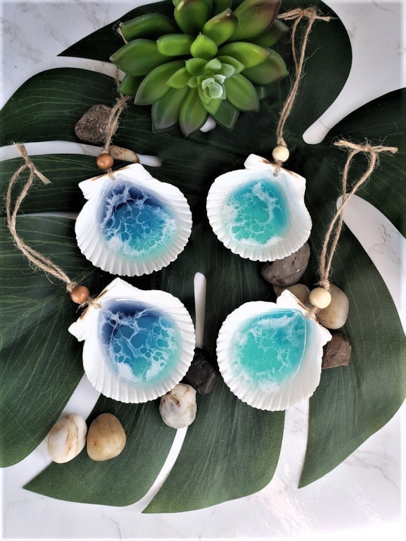 Ocean Resin Shell Ornament Waves Beach Epoxy Handmade Scallop Unique ...