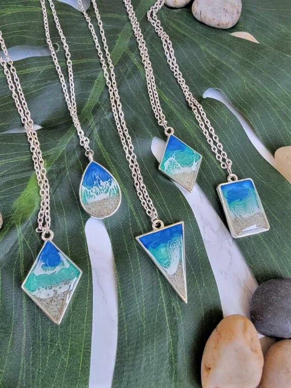 Ocean Resin Beach Waves Necklace Real Sand Tropical Jewelry - Etsy