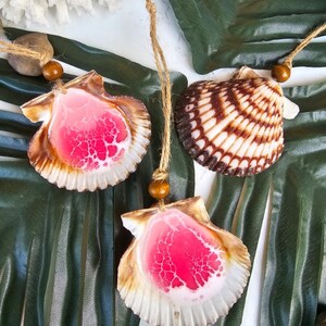 Ocean Resin Calico Scallop Shell Ornament Waves Beach Epoxy Handmade ...