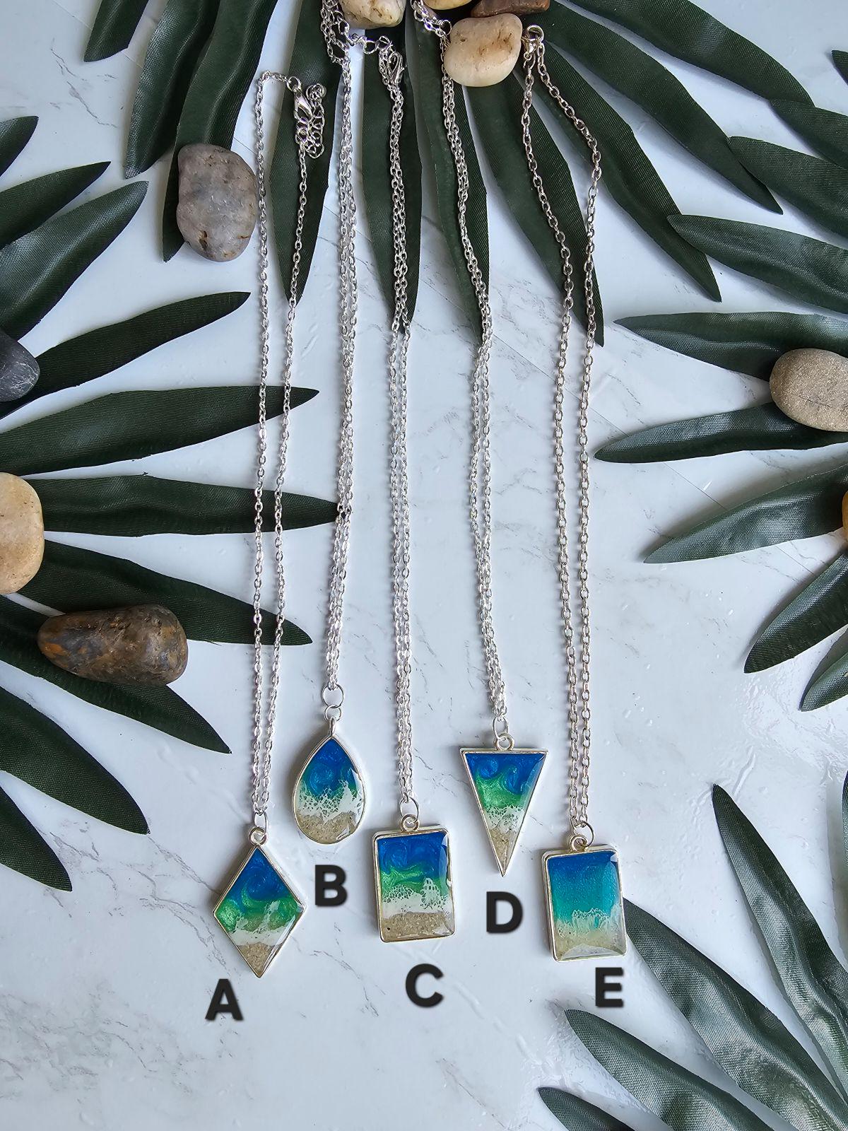 Ocean Resin Beach Waves Necklace Real Sand Tropical Jewelry Unique Gift ...
