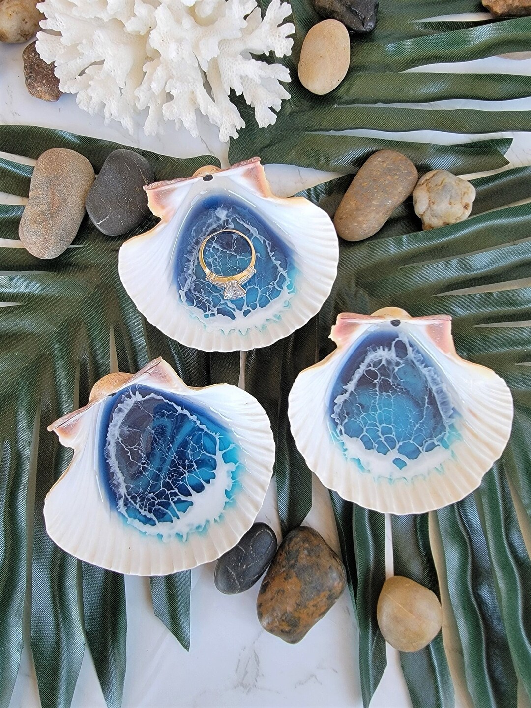 Ocean Resin Shell Ring Dish Trinket Dish Waves Engagement Gift Idea ...