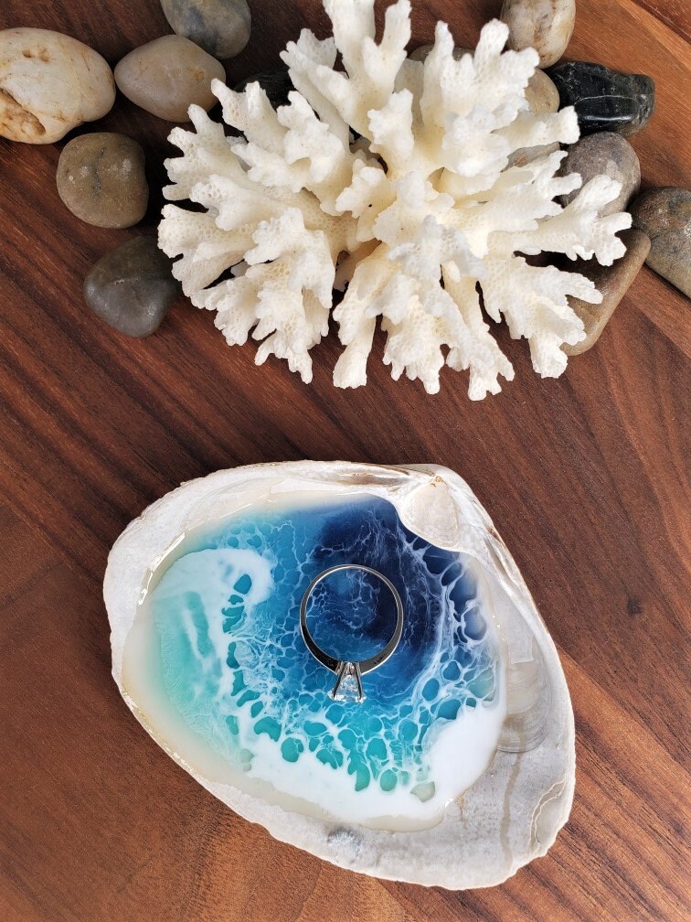 Ocean Resin Shell Ring Dish Trinket Dish Waves Beach Epoxy - Etsy
