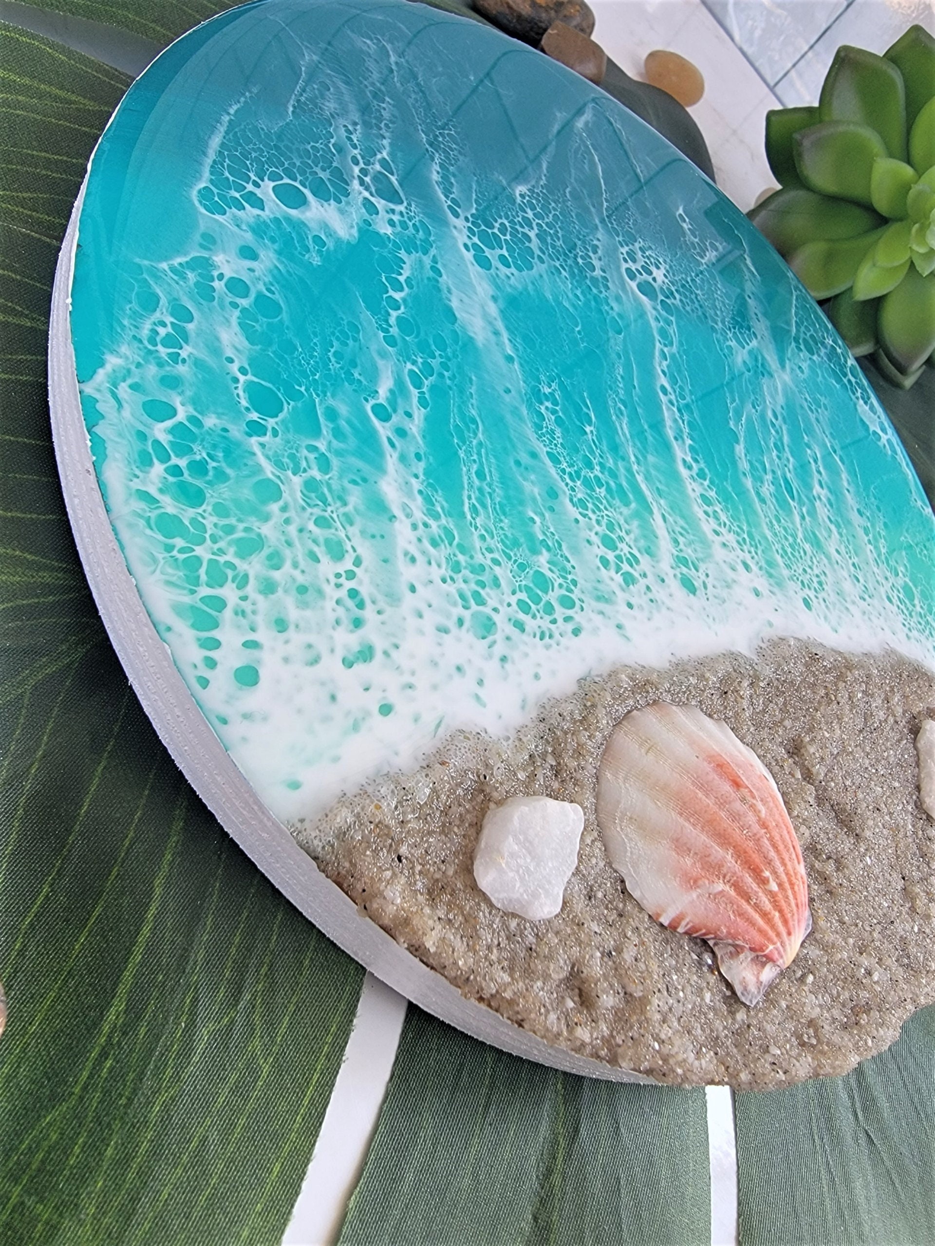 Epoxy Resin Waves Beach Wall Hanging Hand Painted Turtles on | Etsy