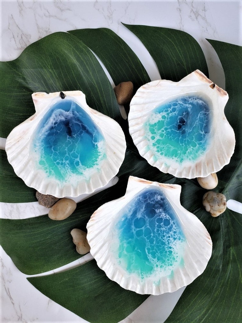 Large Ocean Resin Scallop Shell Ring Dish Trinket Dish - Etsy