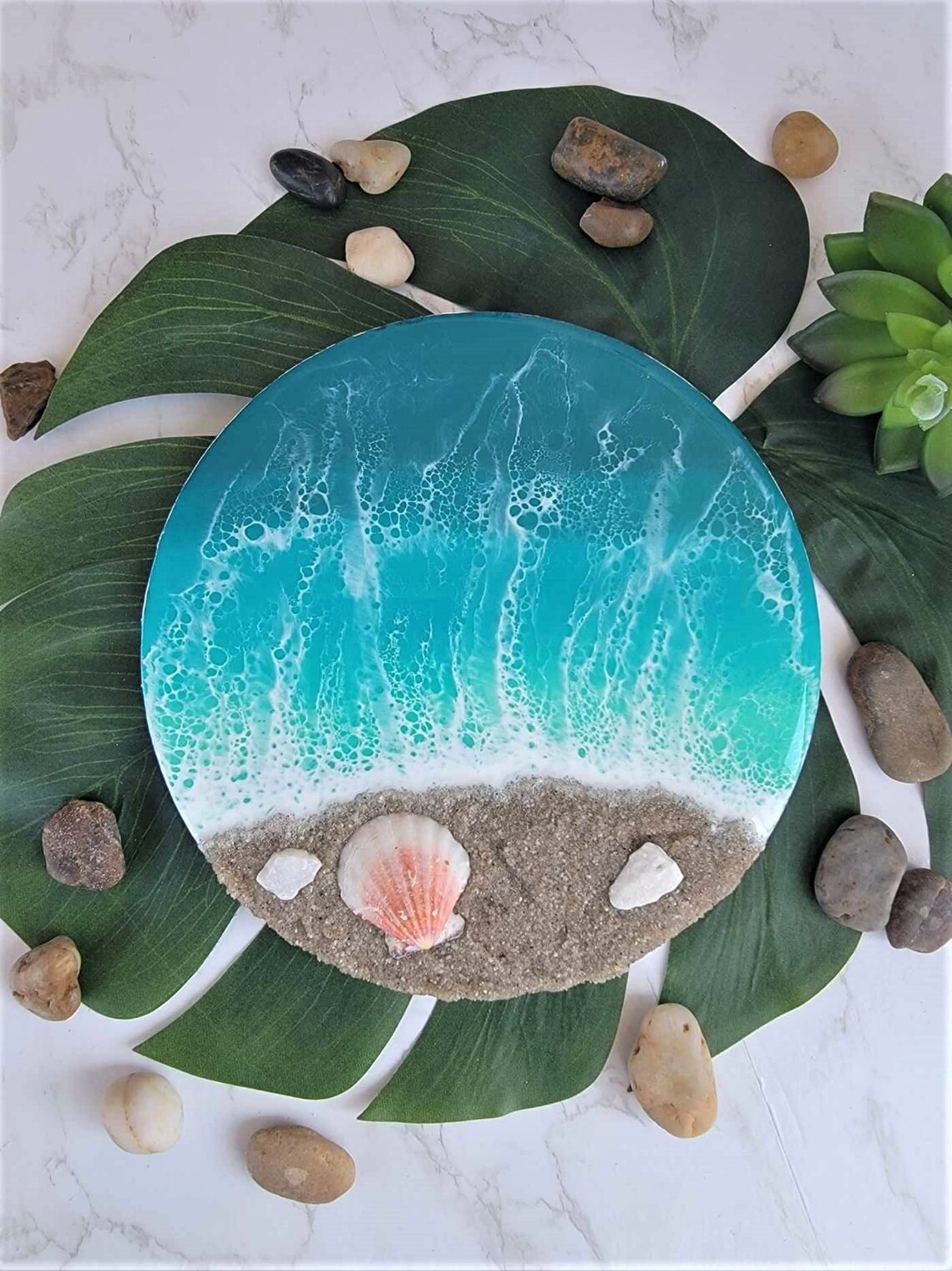 Epoxy Resin Waves Beach Wall Hanging Hand Painted Turtles on | Etsy