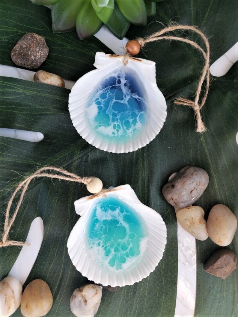 Ocean Resin Shell Ornament Waves Beach Epoxy Handmade Scallop Unique ...