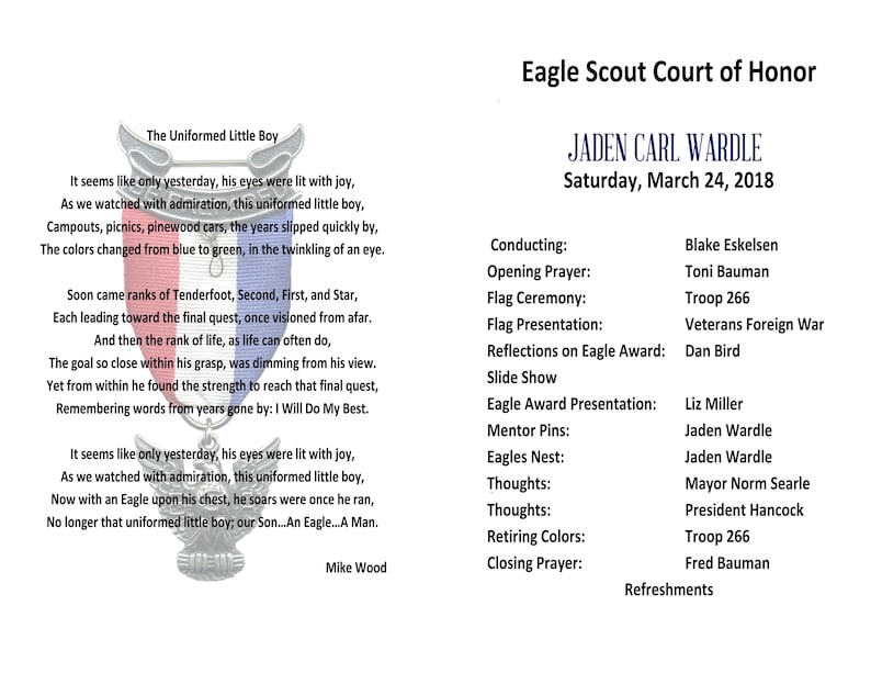 EAGLE SCOUT Program Covers / Photo Court of Honor Program / - Etsy