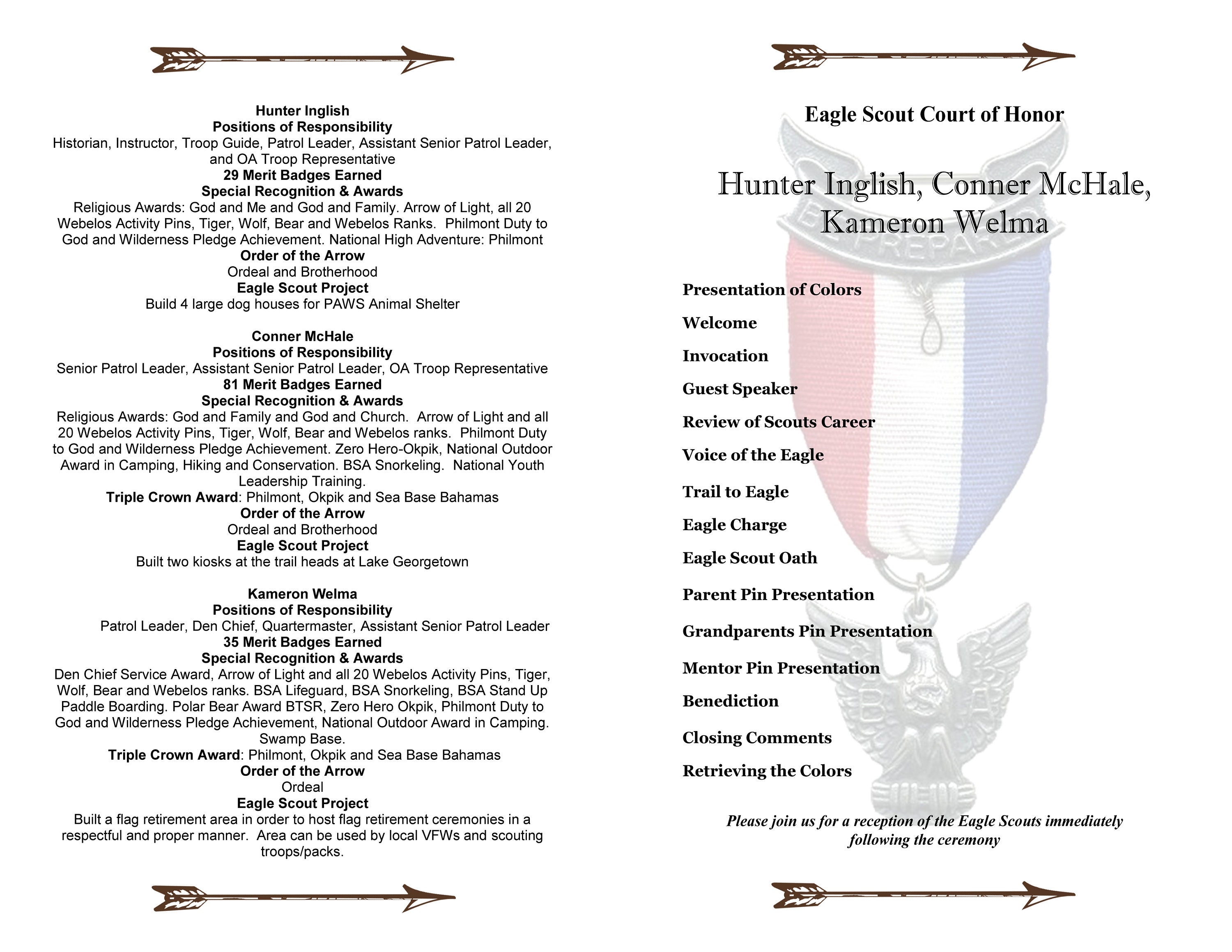 Eagle Scout Court Of Honor Program Covers