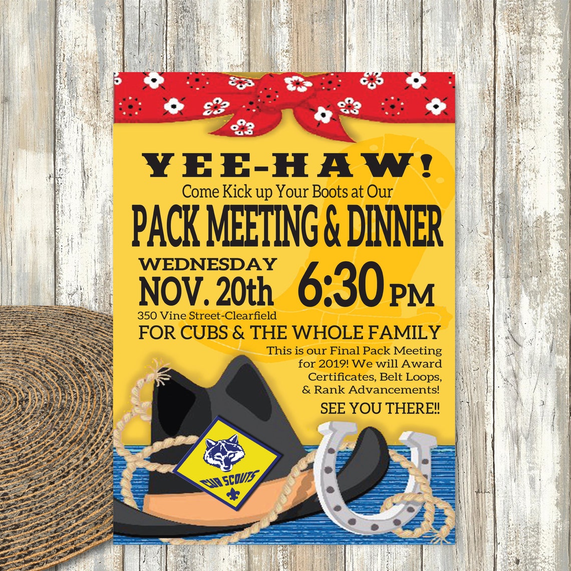 CUB SCOUT Western Banquet Invite / Pack Meeting / Digital / | Etsy