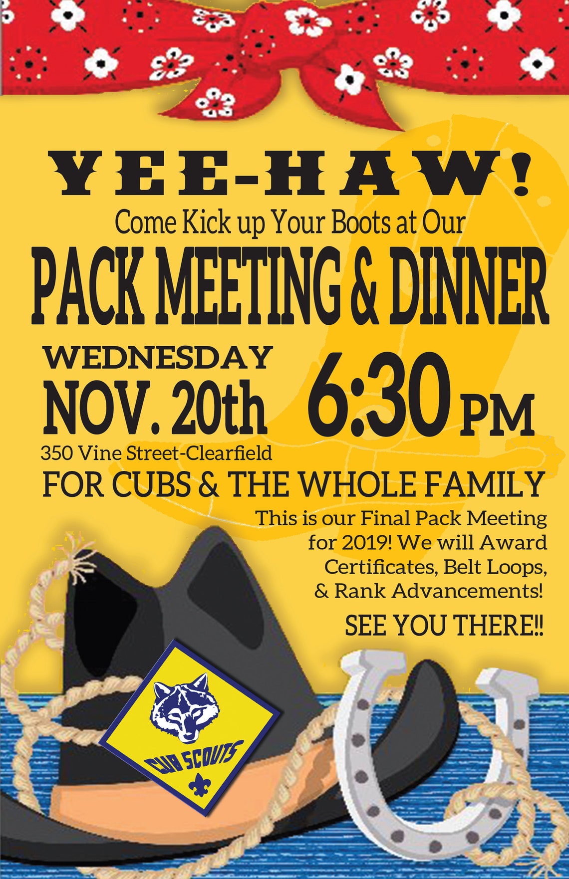CUB SCOUT Western Banquet Invite / Pack Meeting / Digital / | Etsy