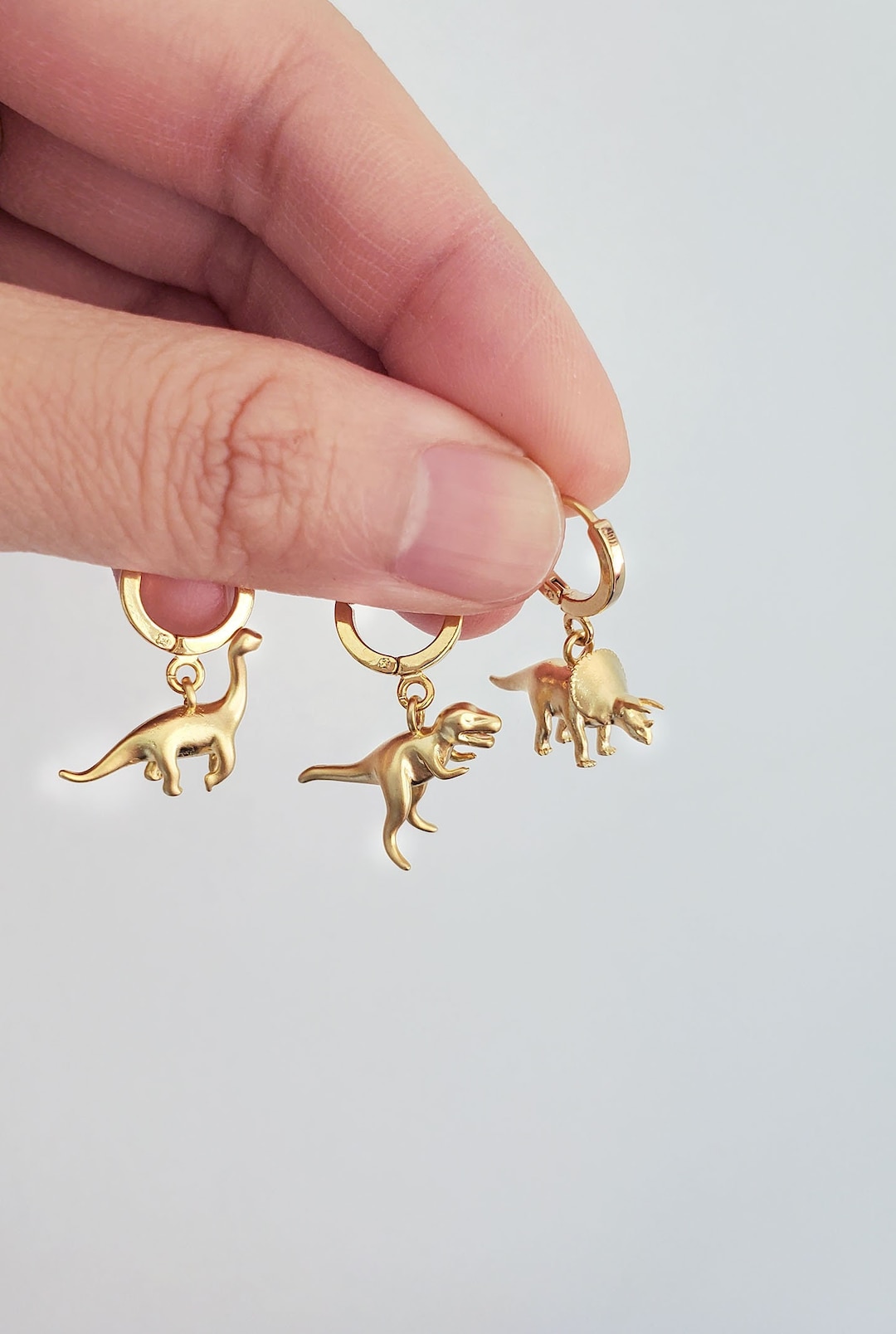 Dinosaur Hoop Earrings - Dainty T-rex Brontosaurus Triceratops Dion ...