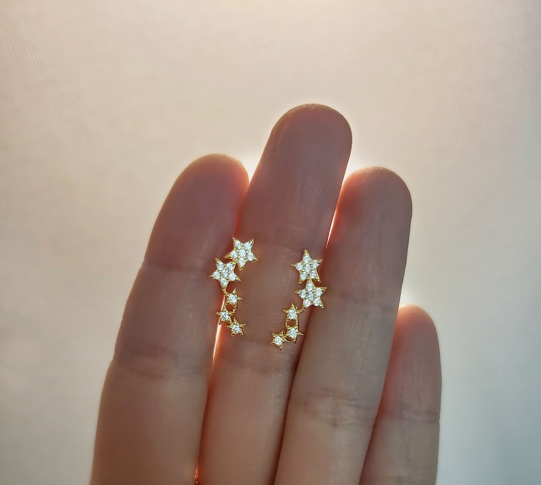 Sterling Silver Star Cluster Stud Earrings, CZ Crystals Sparkly Star ...