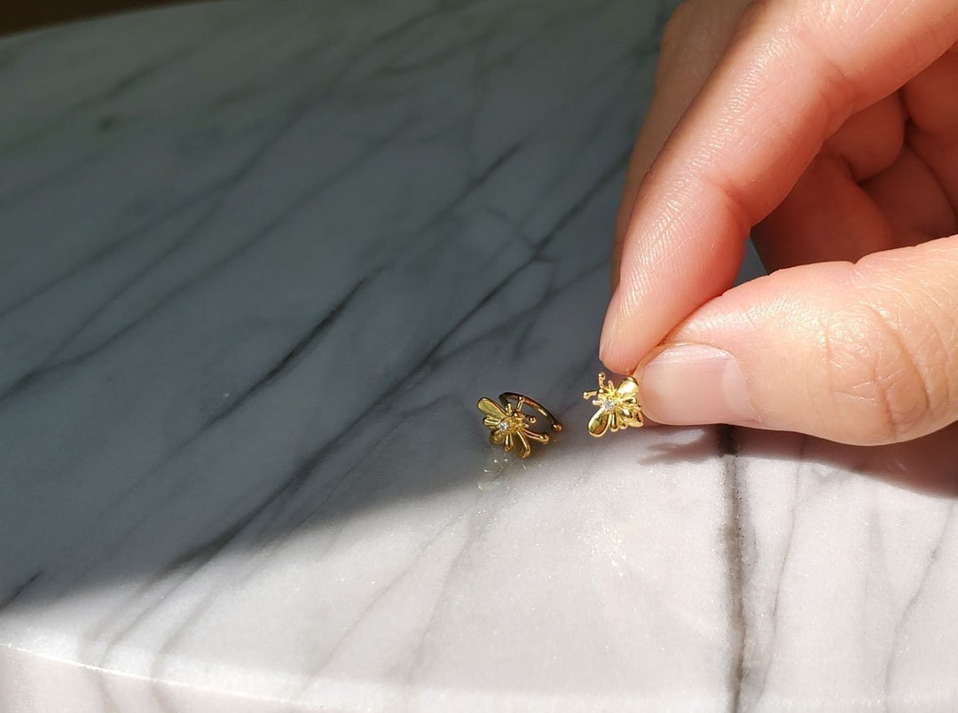 Tiny Bee Ear Cuff - Sterling Silver, 18k Gold Ear Cuff No Piercing ...