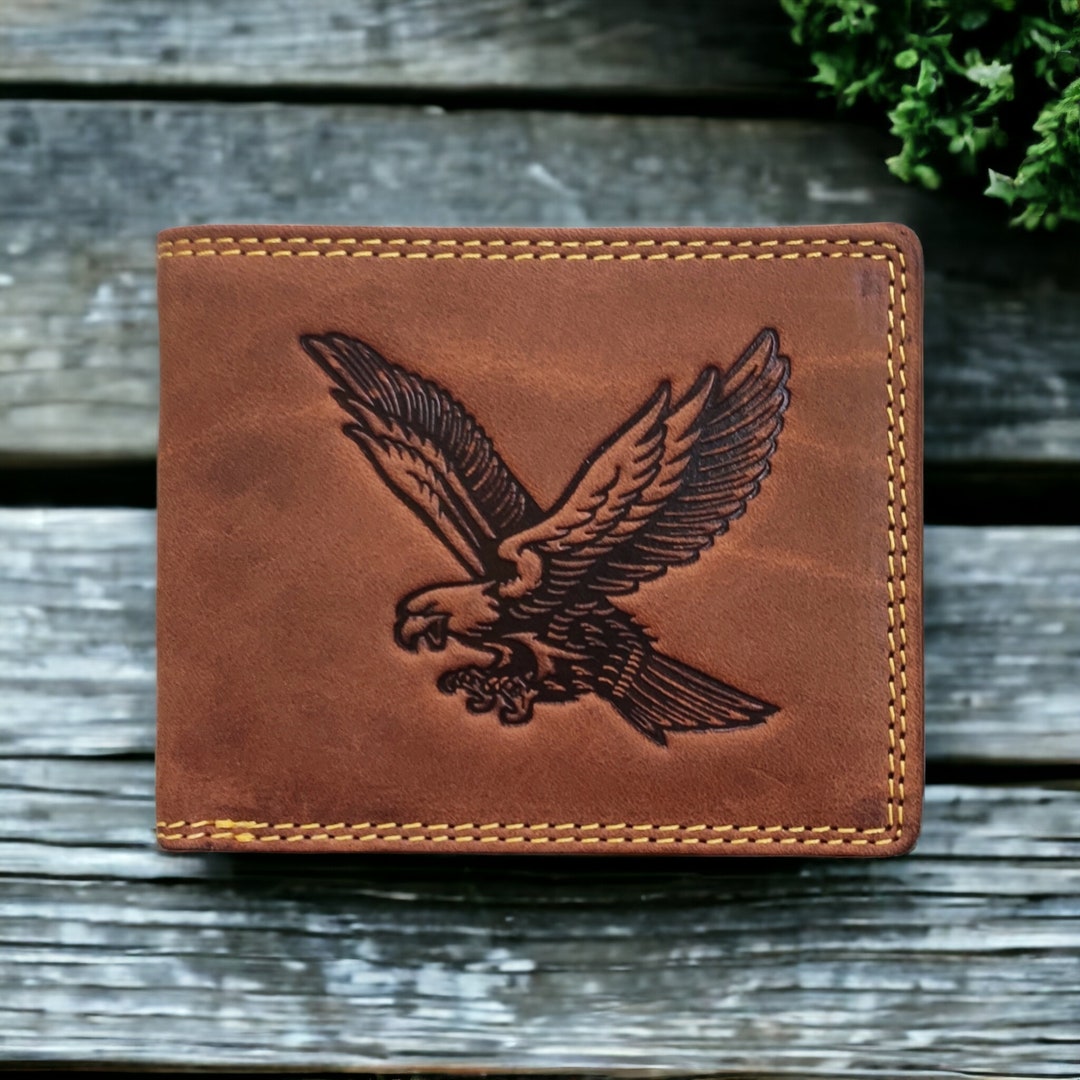 Eagle Embossed Brown Mens Leather Wallet With RFID Protection, Gift for ...