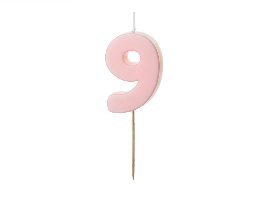 Light Pink Number 9 Candle, 9th Birthday, 19th, 90th Birthday Candles ...