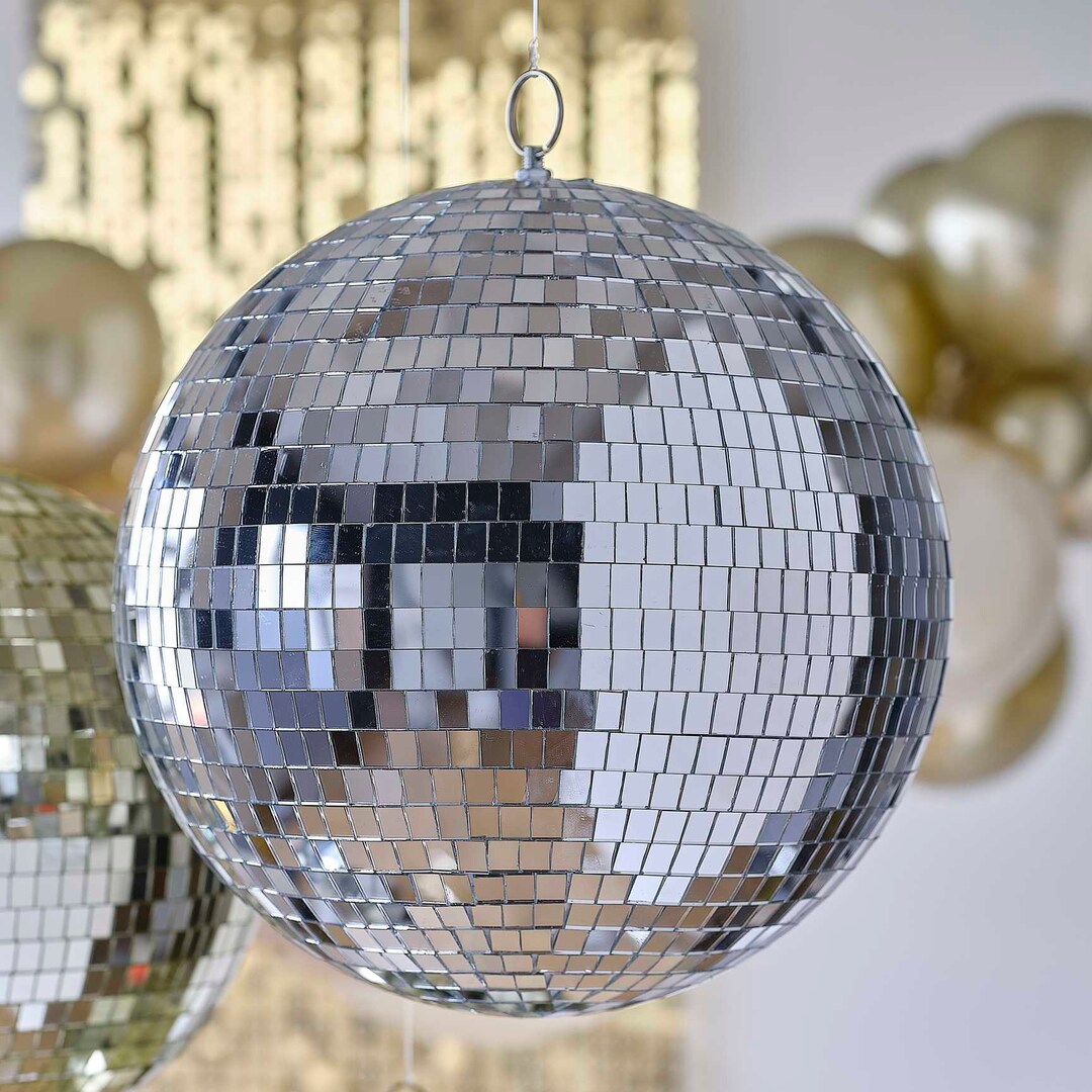 Silver Disco Mirrorball Hanging Decoration - Large, Hanging Glitterball ...