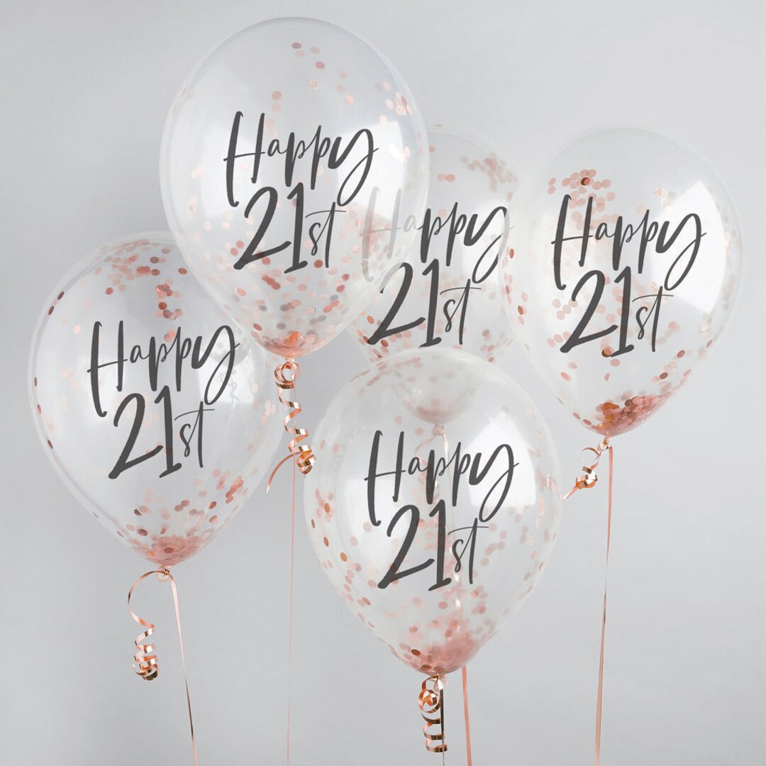 Happy 21st Birthday Confetti Balloons 5 Pack, 21st Birthday Party ...