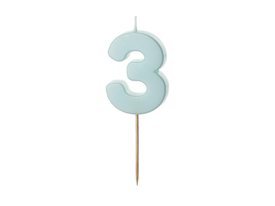 Light Blue Number 3 Candle, 3rd Birthday, 13th, 30th Birthday Candles ...