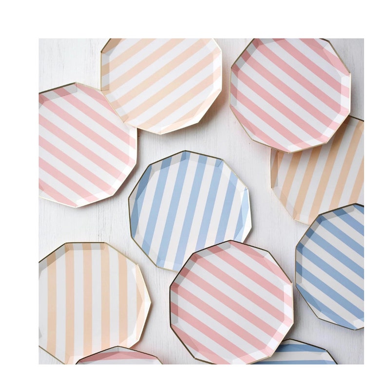 Sky Blue Cabana Stripe Party Plates X 8, Bonjour Fete Blue Party Plates ...