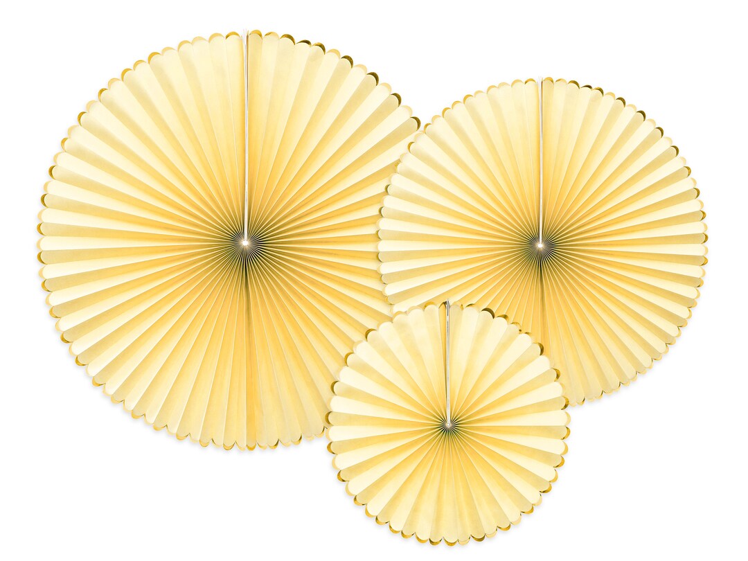 Lemon Yellow Paper Fans, Pastel Yellow Luxurious Paper Fans - 3 Pack ...