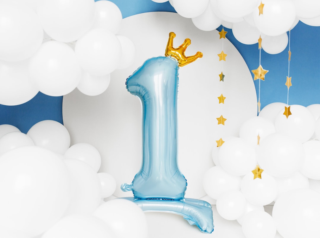 1st Birthday Blue Balloon, Standing Number 1 Foil Balloon, 1st Birthday ...