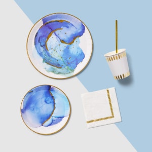 Ocean Watercolour Large Plates X 10, Blue Set of Plates, Ocean Theme ...