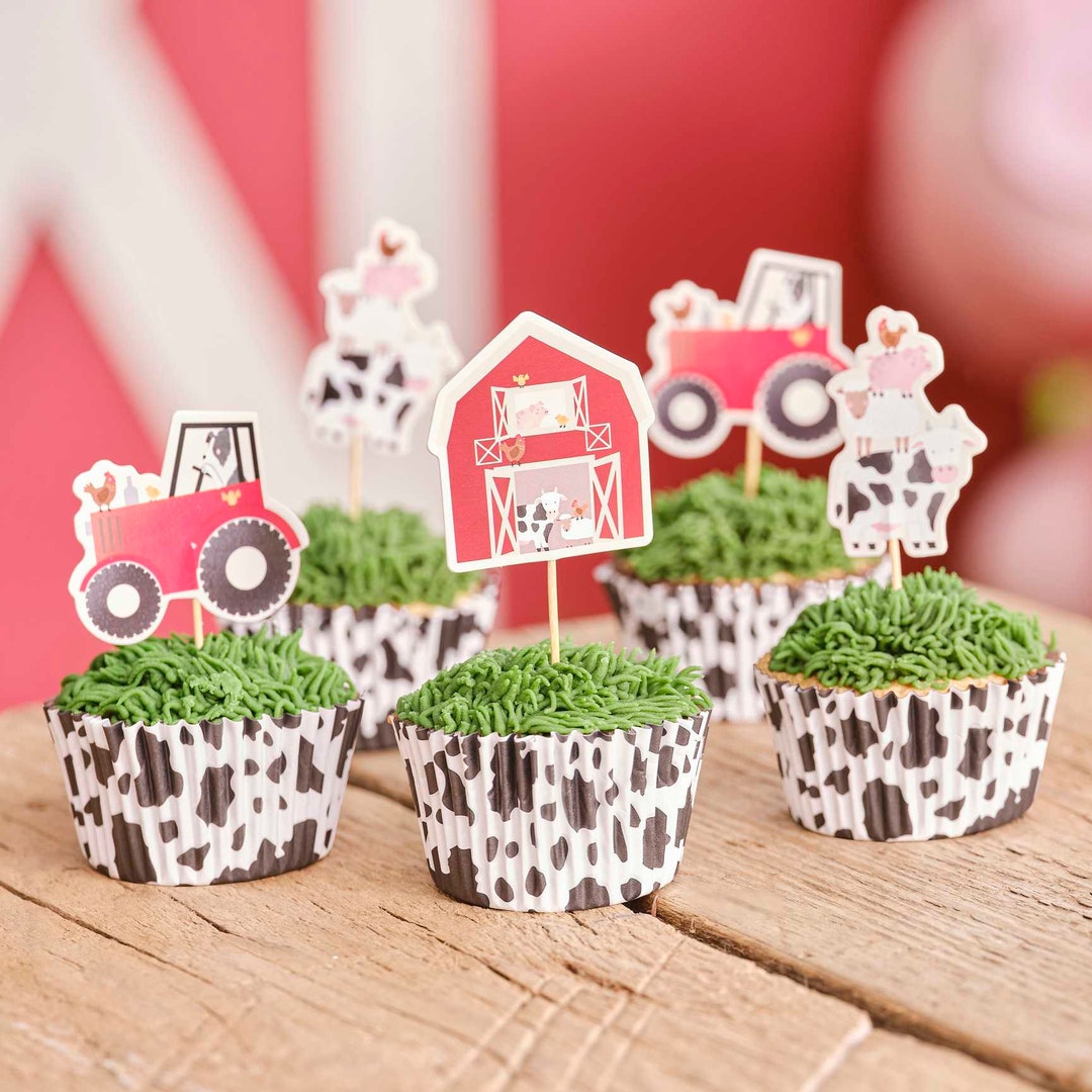 Farm Birthday Cake Cupcake Toppers (pack of 12), Farm Animal Party Cake ...