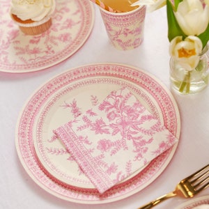 Pink Toile Large Plates X 10, Pink and White Tableware, Coterie Party ...