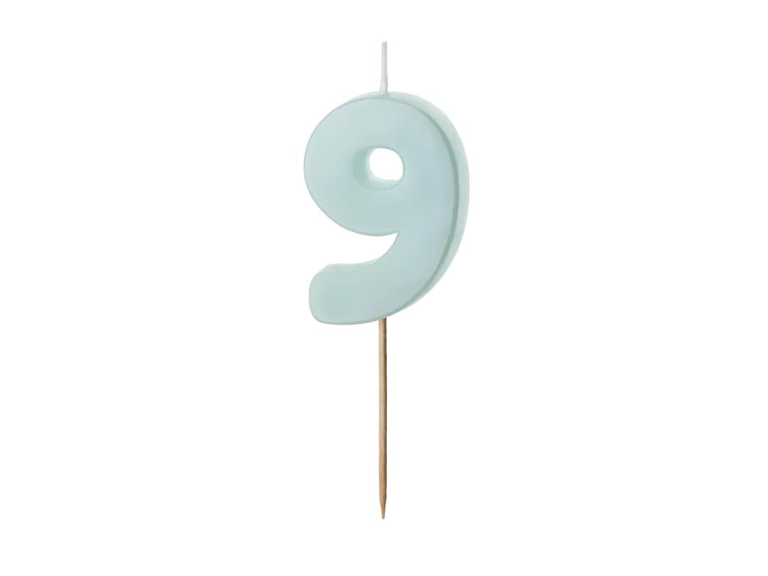 Light Blue Number 9 Candle, 9th Birthday, 19th, 90th Birthday Candles ...