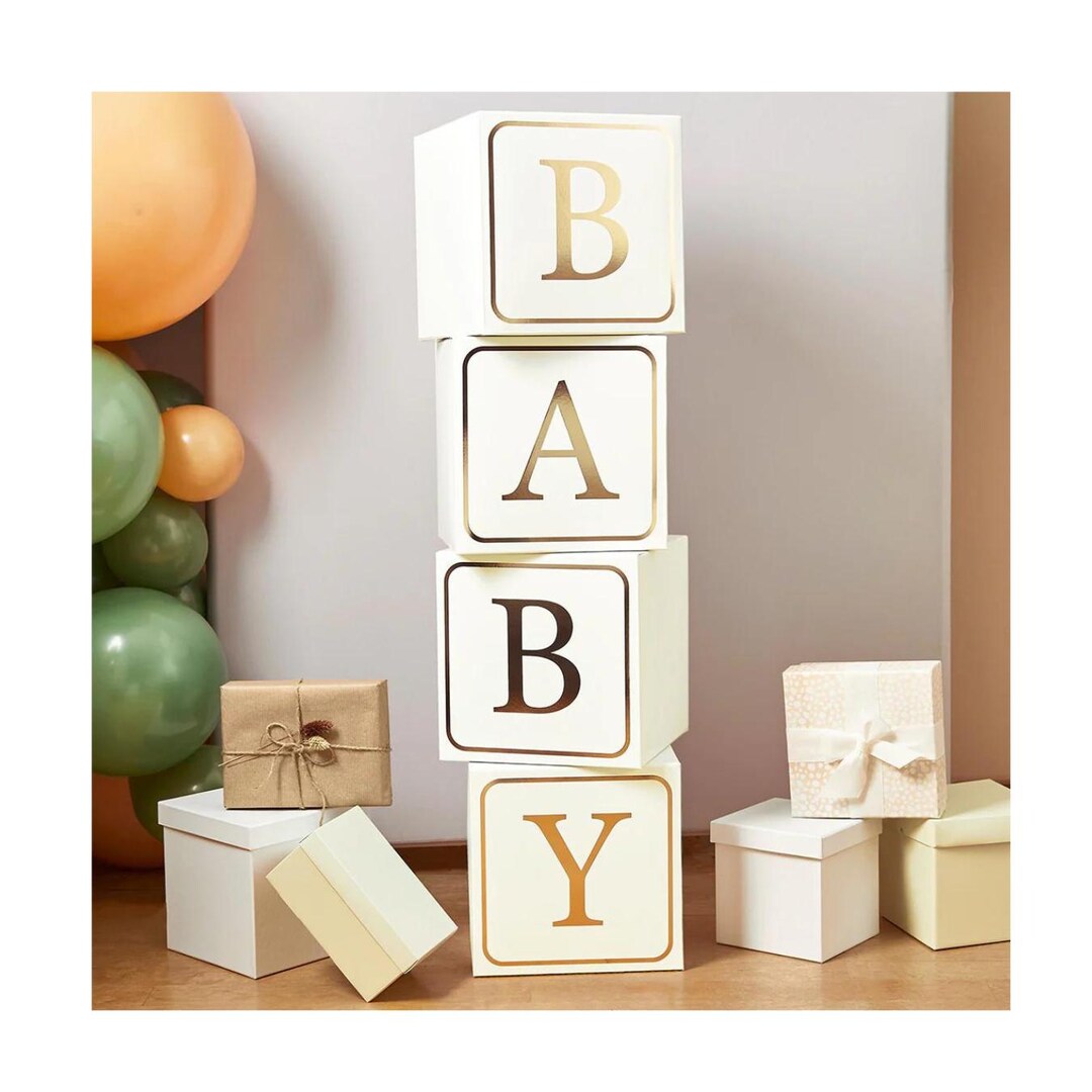 Baby Shower - Gold Giant Baby Blocks, Baby Shower Decorations, Baby ...