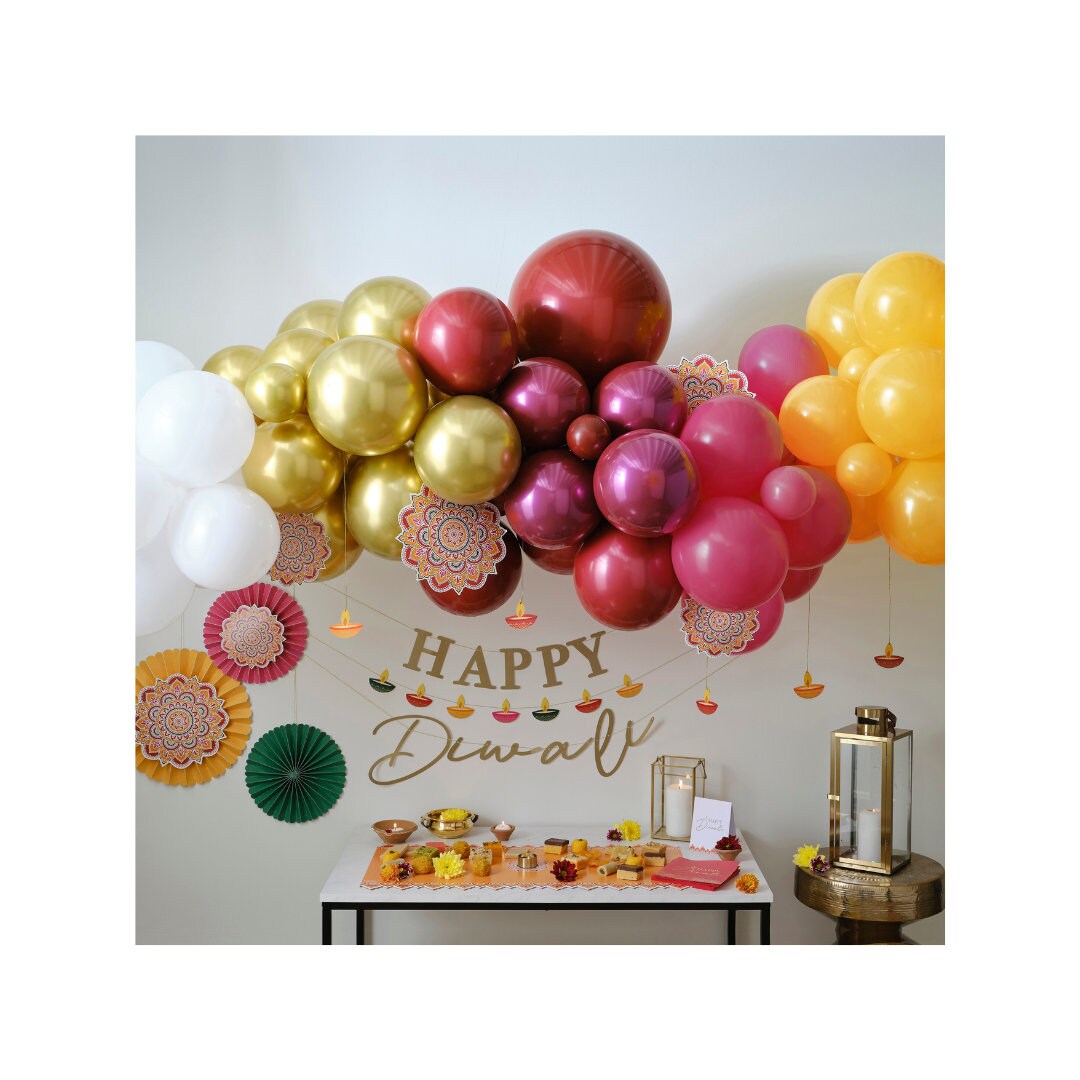 Diwali Balloon Arch Kit With Fans and Tealight Card Decorations, Diwali ...
