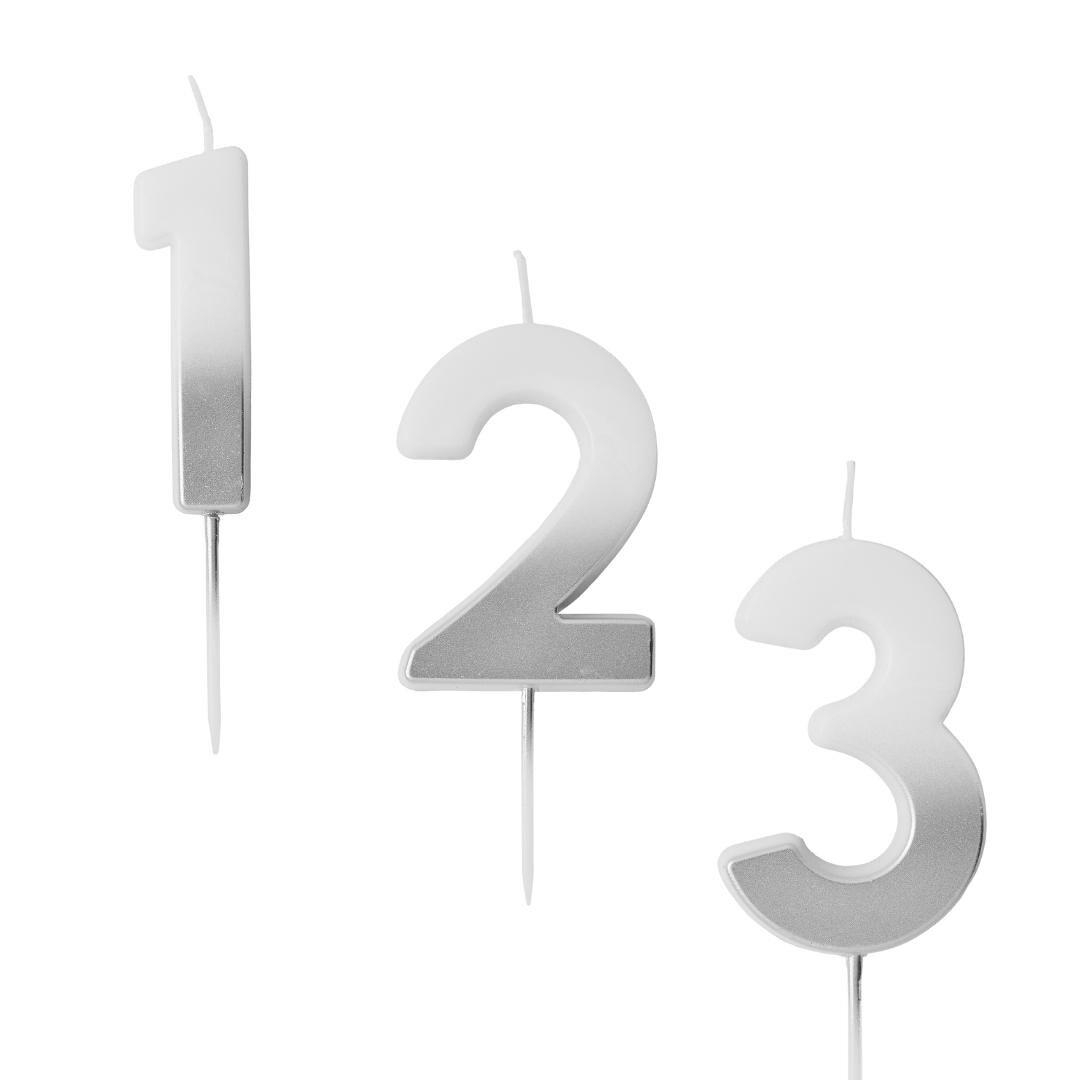 Silver Ombre Number Cake Candles (0-9), Silver Birthday Cake Candles ...