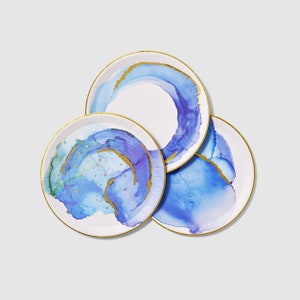 Ocean Watercolour Large Plates X 10, Blue Set of Plates, Ocean Theme ...