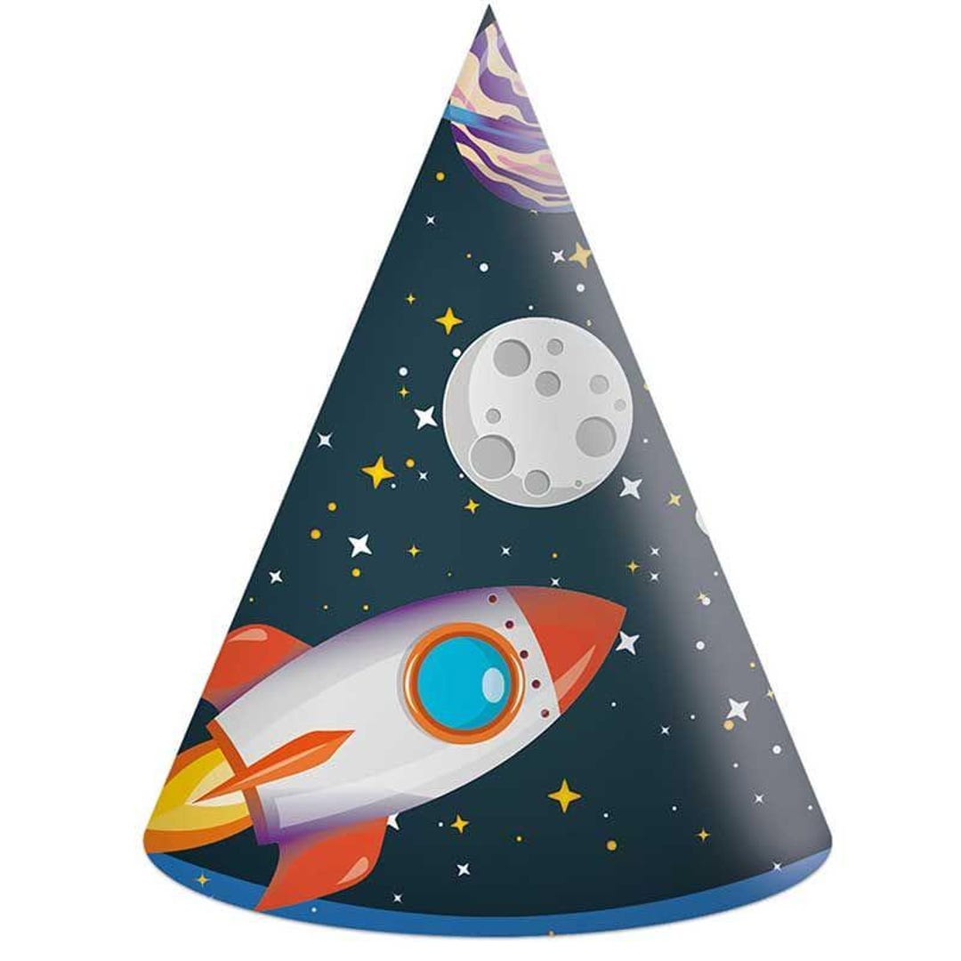 Rocket Space Party Hats X 6, Space Birthday Party Hats, Space Theme ...